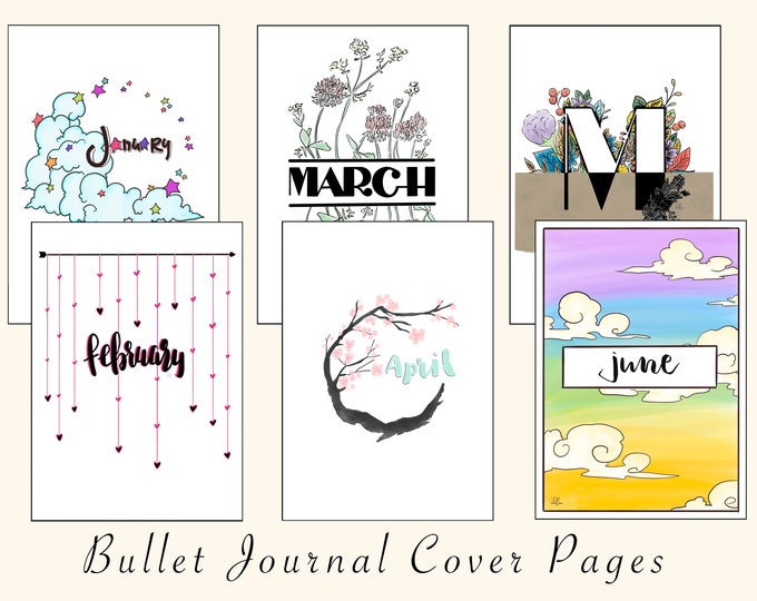 Monthly Covers for Bullet Journals and Planners, Month Entry , Month ...