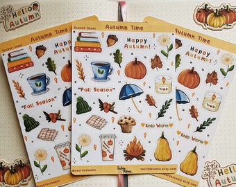 Cute Animal Autumn Fall Stickers Cozy Autumn Sticker Sheet - Etsy