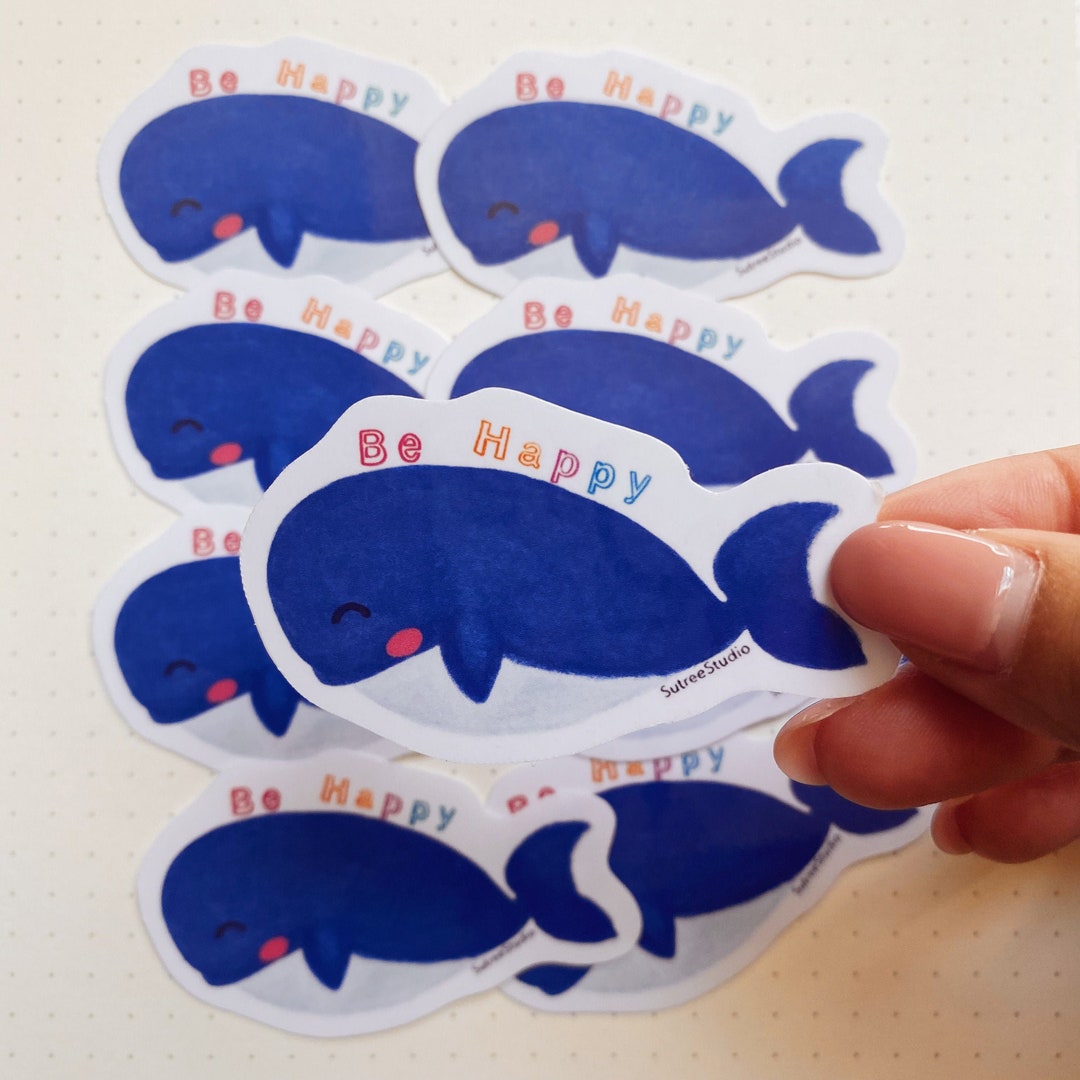 Be Happy Whale Sticker Cute Animal Laminated Weatherproof - Etsy UK