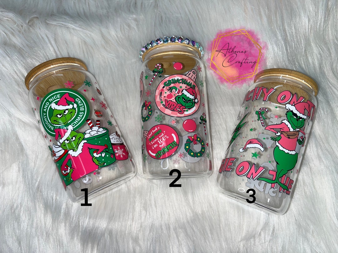 Grinch Pink and Green Christmas Cup Libbey 16oz With Bamboo - Etsy