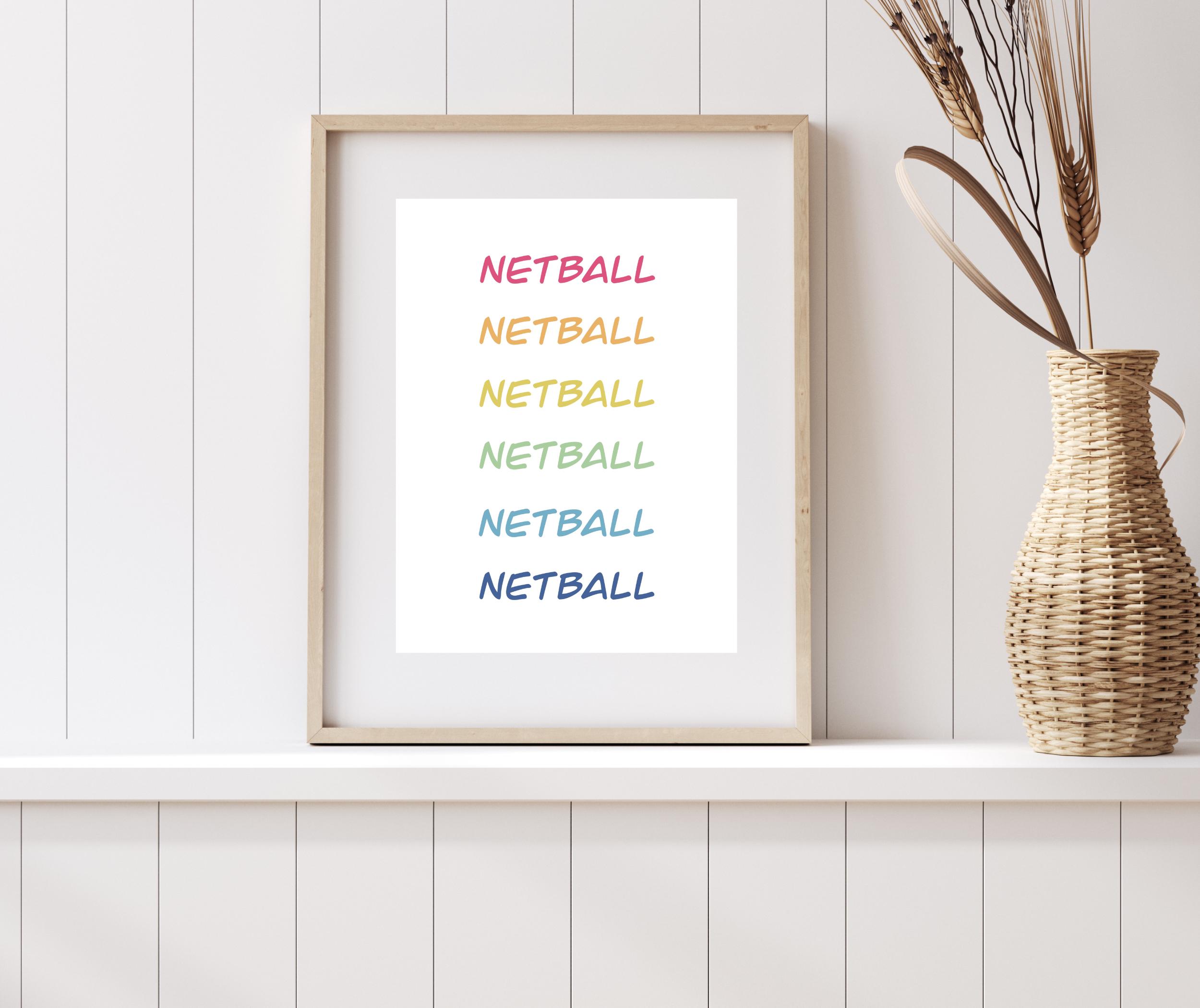 Netball Rainbow Illustration, Netball Art Print, Netball Aesthetic ...