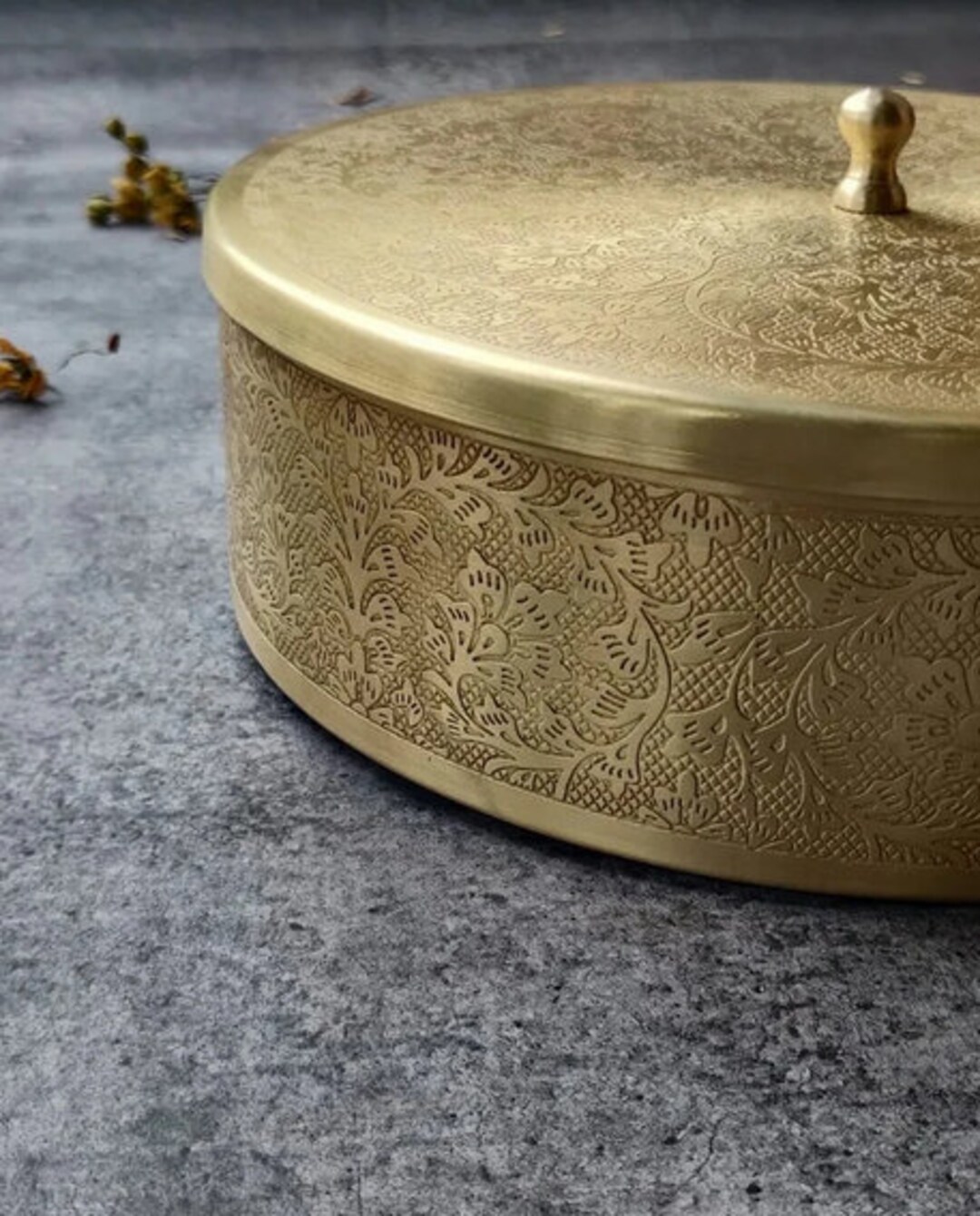 Indian Handmade Pure Brass Spice Box With Spoon, Embroidered Masala ...