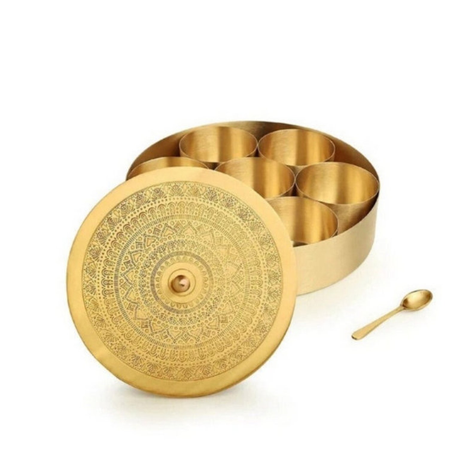 Indian Handcrafted Brass Metal Spice Box Kitchen Storage - Etsy