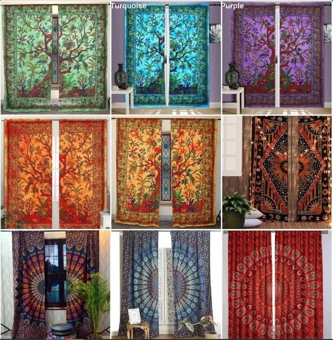 Tie Dye Tree of Life Curtains, Bohemian Curtains, Indian Curtains ...