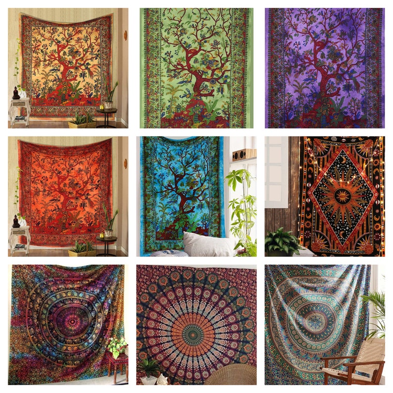Tree of Life Tapestry Bohemian Tapestry Tree of Life, Yggdrasil Green ...