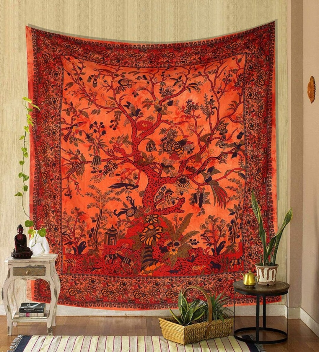 Tree of Life Tapestry Bohemian Tapestry Tree of Life, Yggdrasil Green ...