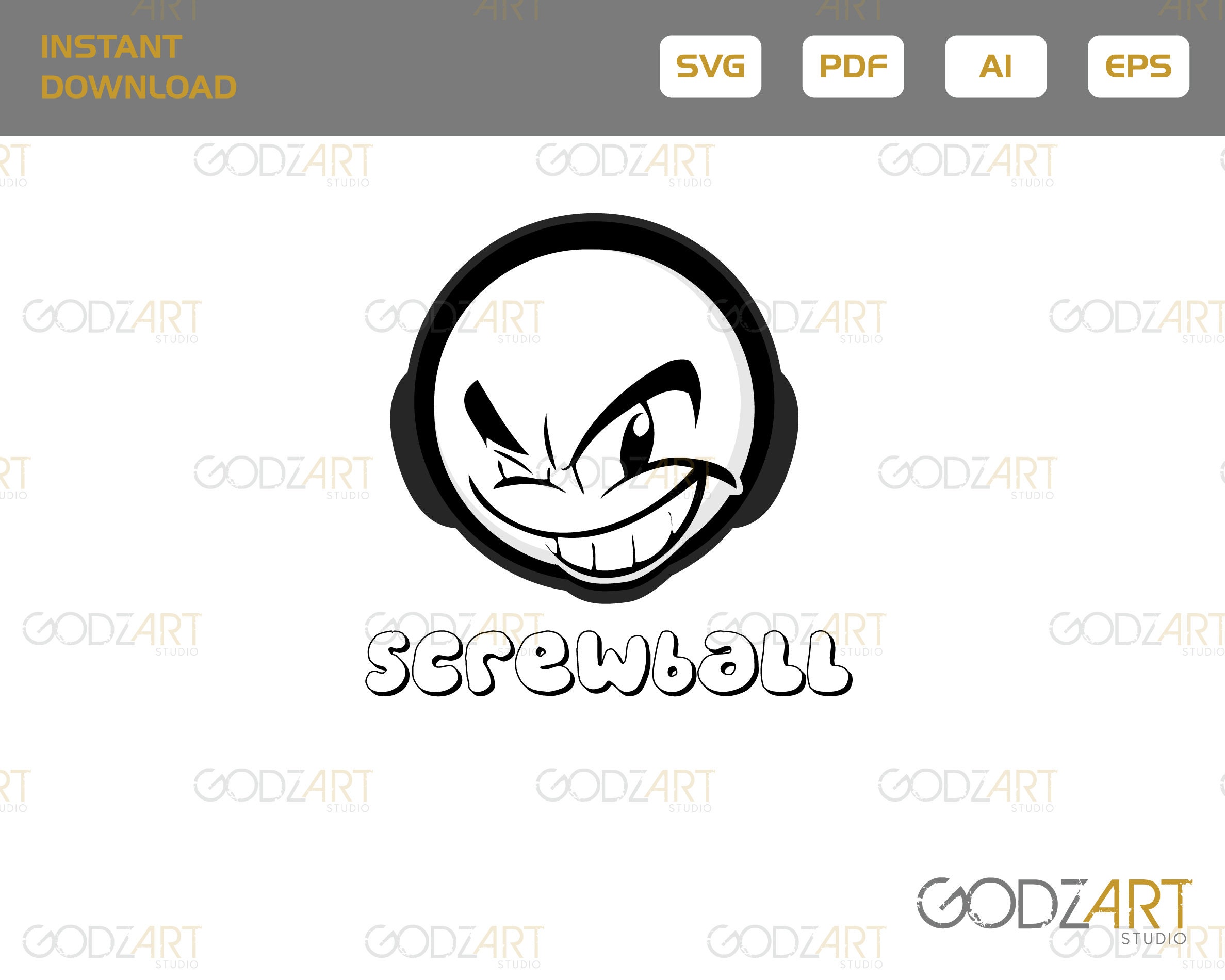 Screwball editable artwork ai pdf eps svg | Etsy