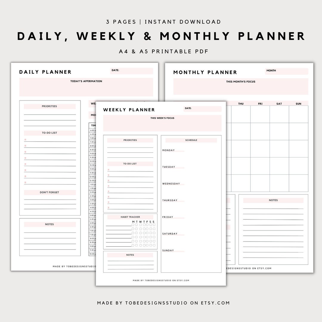 Daily, Weekly, Monthly Planner, Printable Planner, Habit Planner ...
