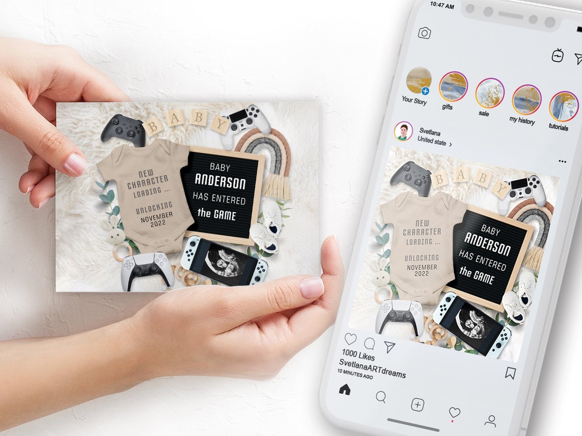 Video Gamer Baby Announcement Digital Game Rainbow Pregnancy - Etsy