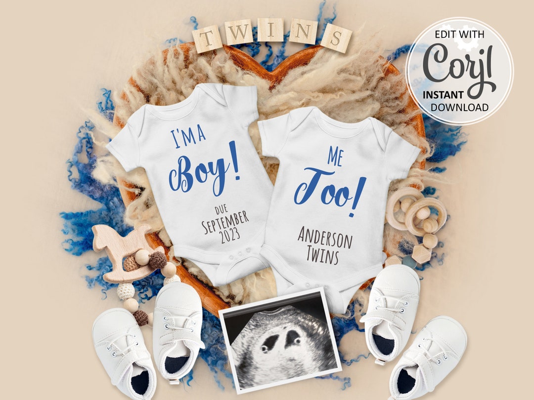 Boys Twin Announcement Digital Pregnancy It's a BOY Gender Reveal Due ...