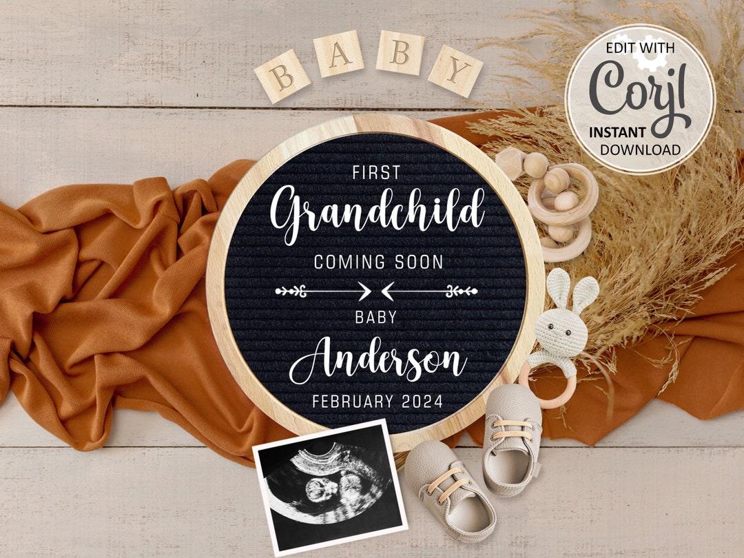First Grandchild Pregnancy Announcement Digital Grandparent Reveal Due ...