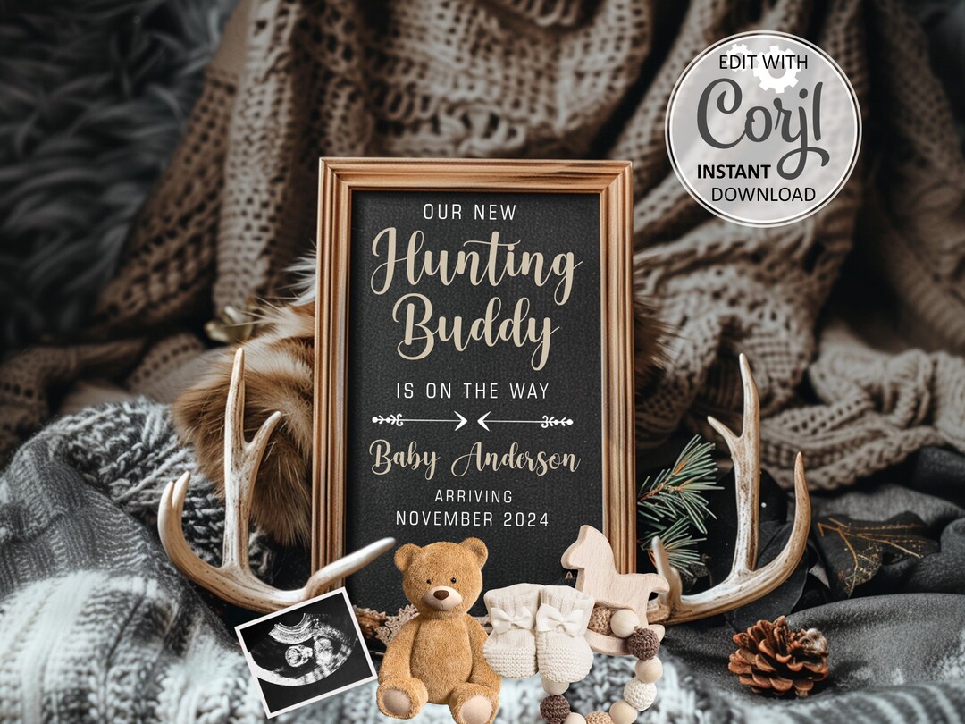 Hunting Pregnancy Announcement Digital, Deer Hunting Baby Reveal Social ...