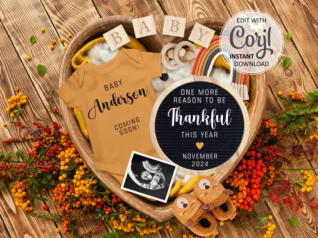 Thankful Rainbow Pregnancy Announcement Digital, Pumpkins Baby Reveal ...