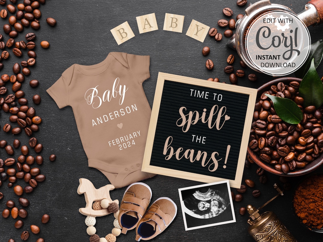 Spill the Beans Pregnancy Announcement Digital, Coffee Beans Baby ...