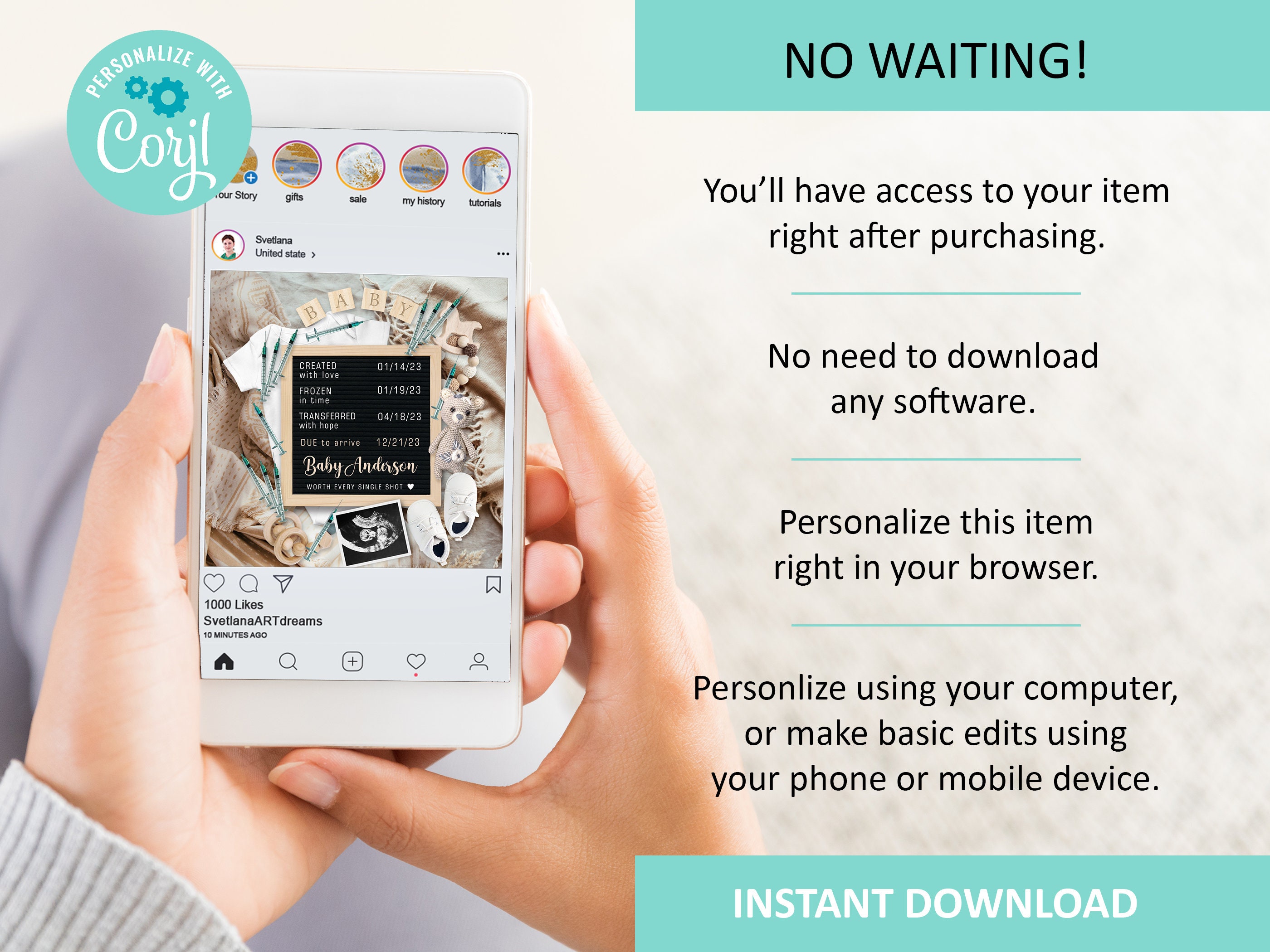 IVF Pregnancy Announcement Digital, Gender Neutral IUI Baby ...