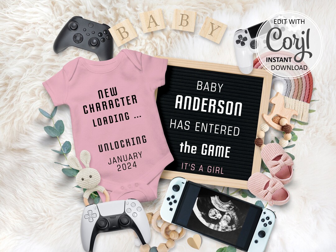 Video Gamer Baby Announcement Digital, Game Rainbow Pregnancy Editable ...