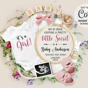 Girl Pregnancy Announcement Digital, It's a Girl Gender Reveal Baby ...