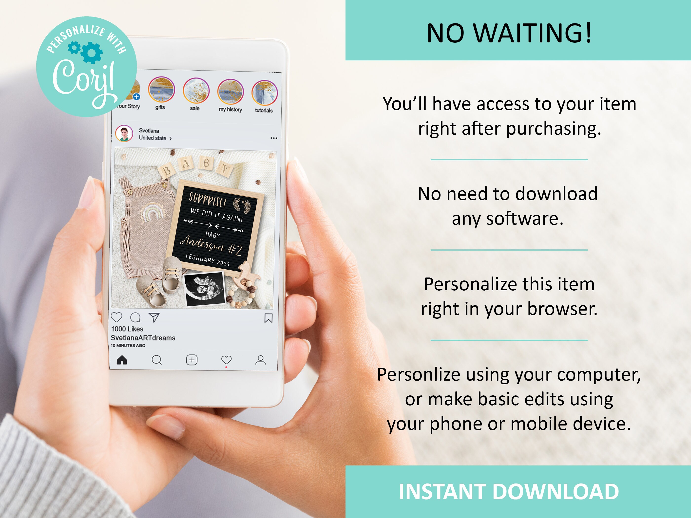 Baby Announcement Digital Pregnancy Card, Here We Grow Again Reveal Due ...