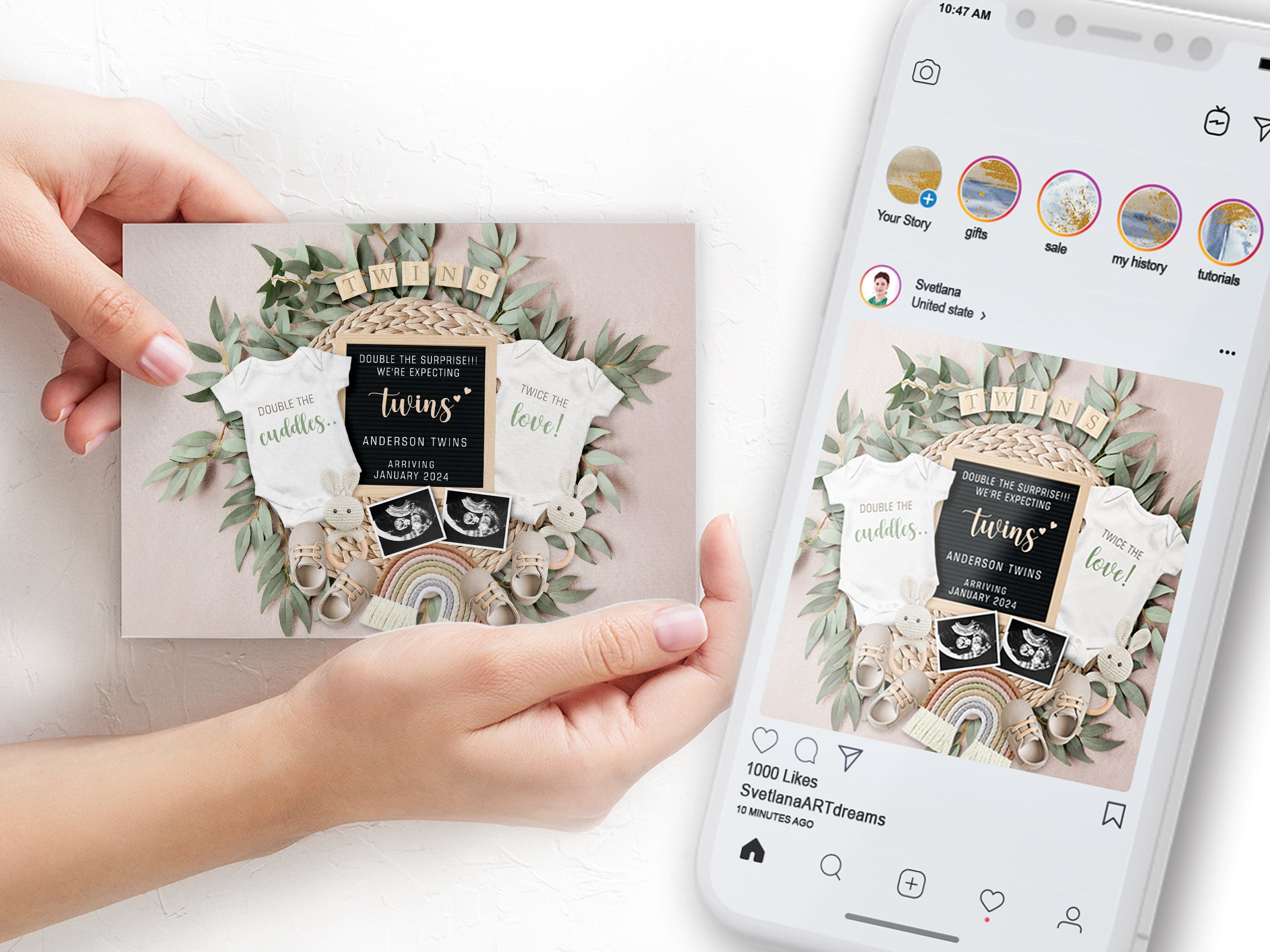 Twin Pregnancy Announcement Digital Rainbow Baby Reveal, Double ...