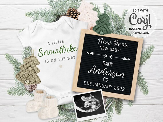 Winter Pregnancy Announcement Digital Christmas Baby Editable | Etsy