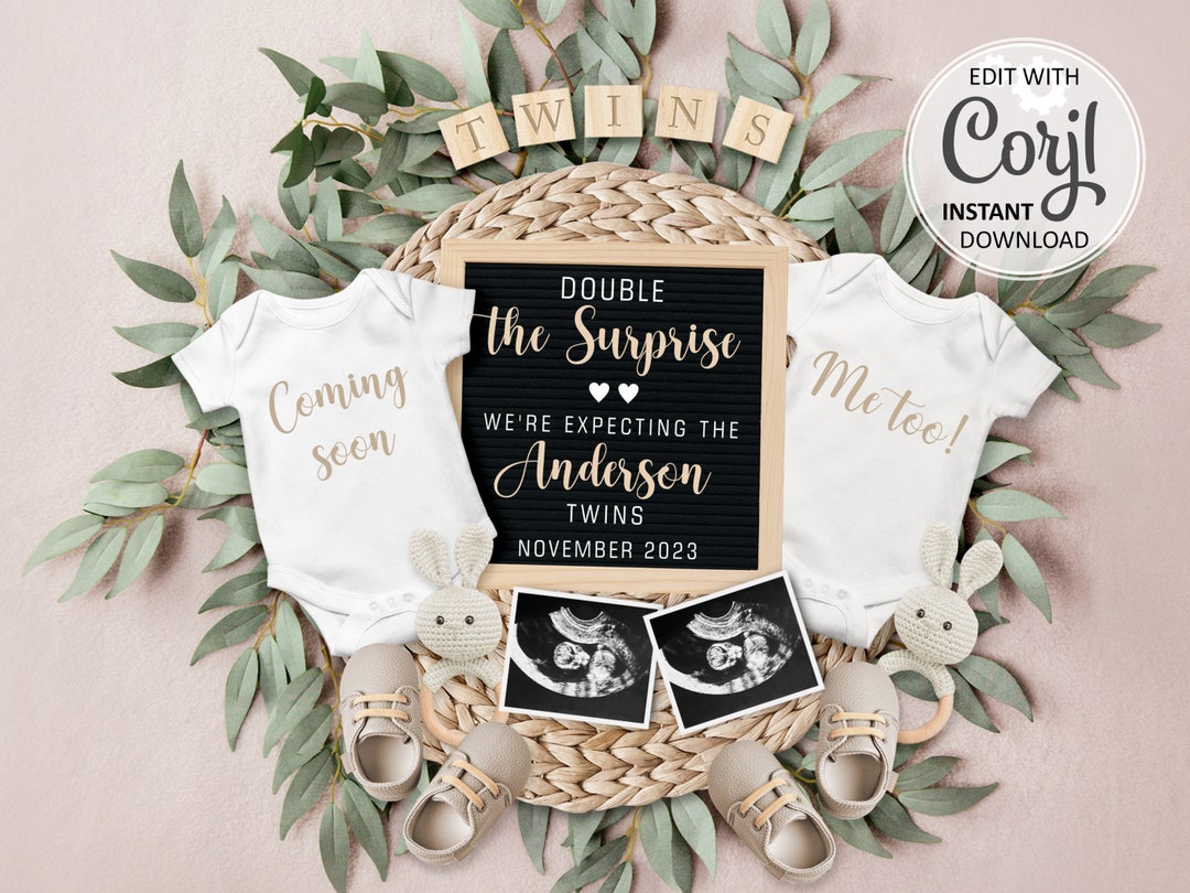 Twin Pregnancy Announcement Digital Baby Reveal, Double Surprise Twins ...
