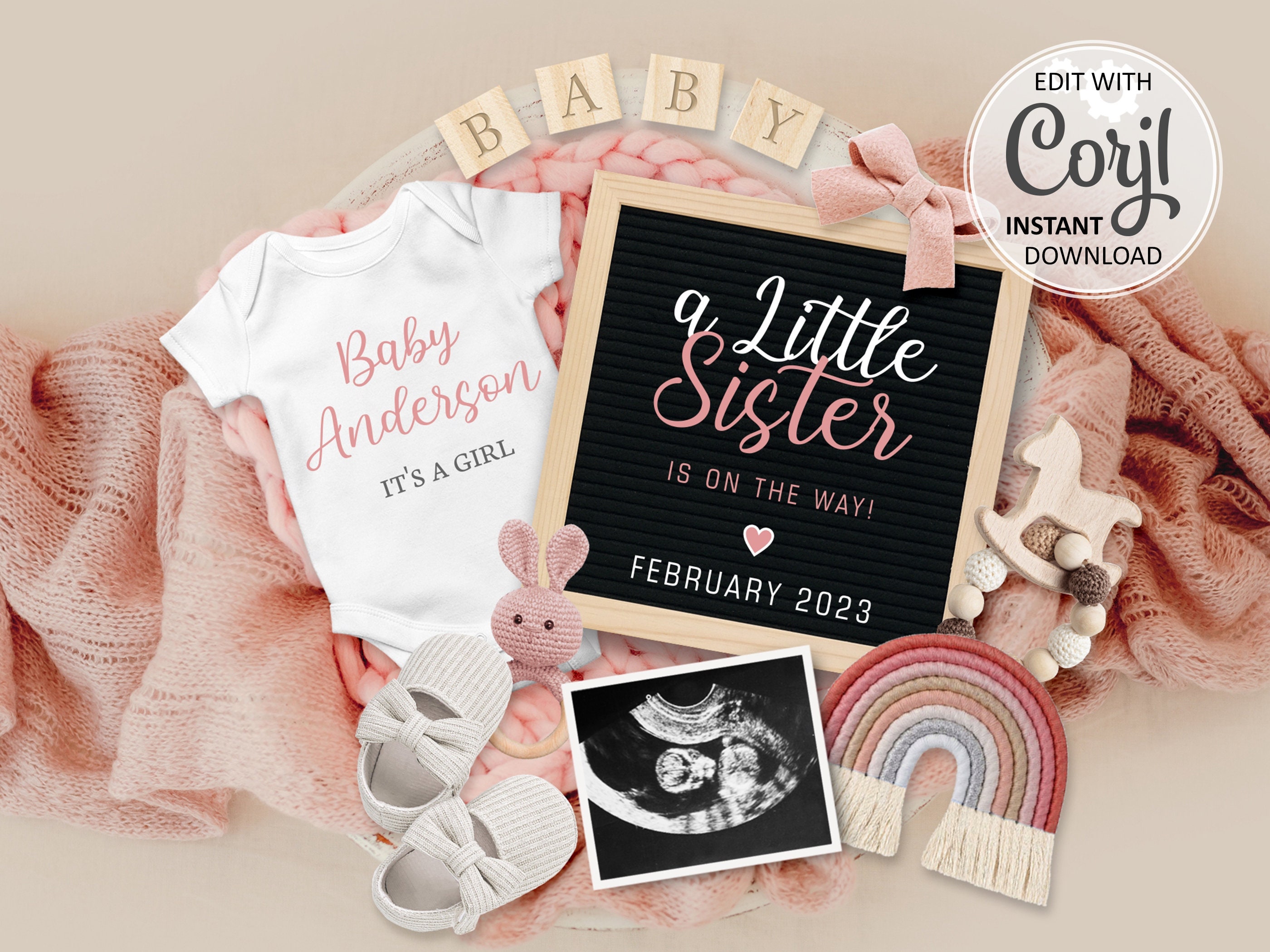 Little Sister Announcement Digital, Rainbow Baby Girl Gender Reveal, It ...