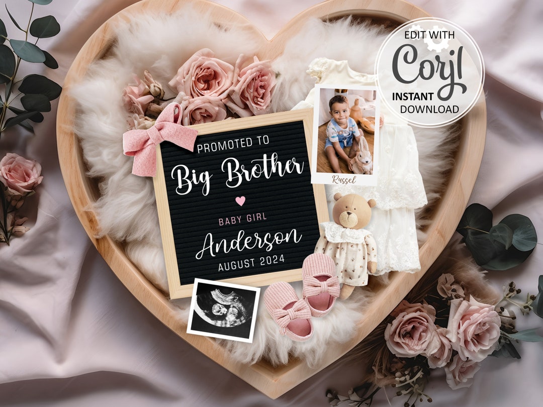 Second Pregnancy Announcement Digital, Girl Baby Big Brother ...