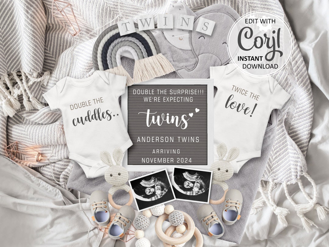 Twin Pregnancy Announcement Digital Rainbow Baby Reveal, Double ...