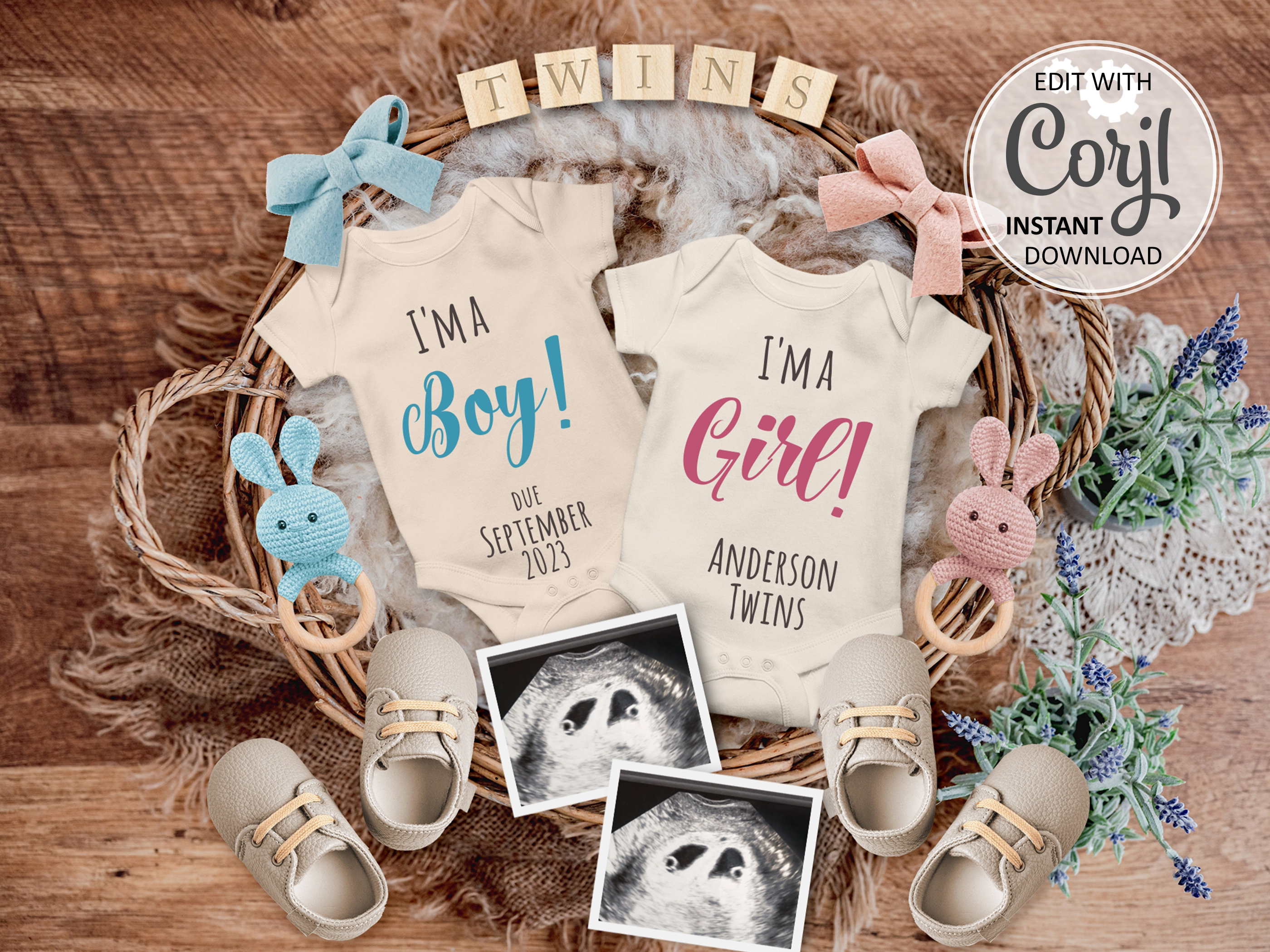 Boy Girl Twin Announcement Digital Pregnancy It's a BOY - Etsy