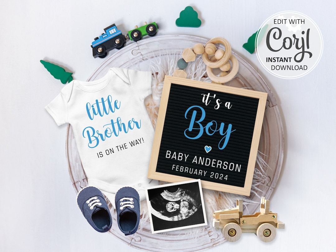 Second Baby Boy Announcement Digital It's a BOY Pregnancy Announce ...