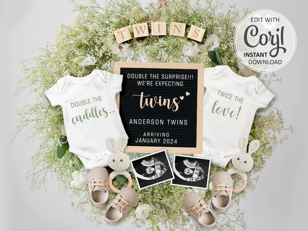 Twin Pregnancy Announcement Digital, Twins Baby Reveal, Double Surprise ...