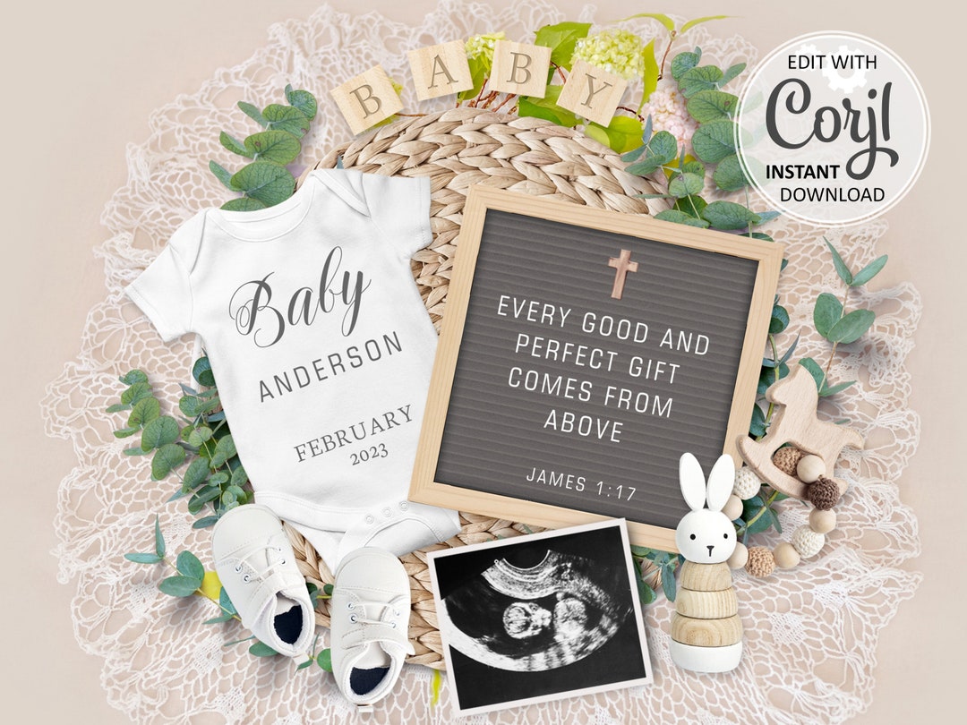 Religious Pregnancy Announcement Digital Card, Christian Baby Reveal ...