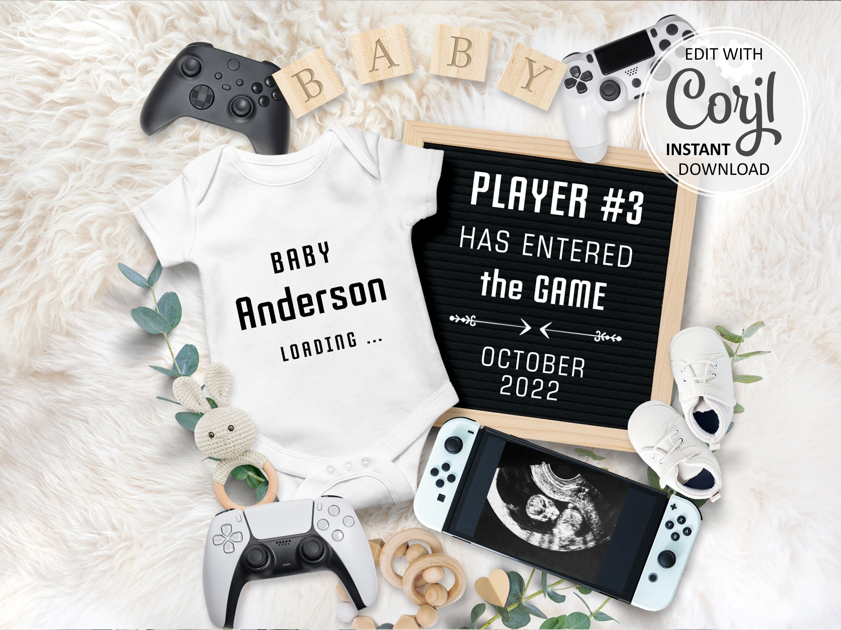 Gamer Baby Announcement Digital Editable Card Video Game | Etsy