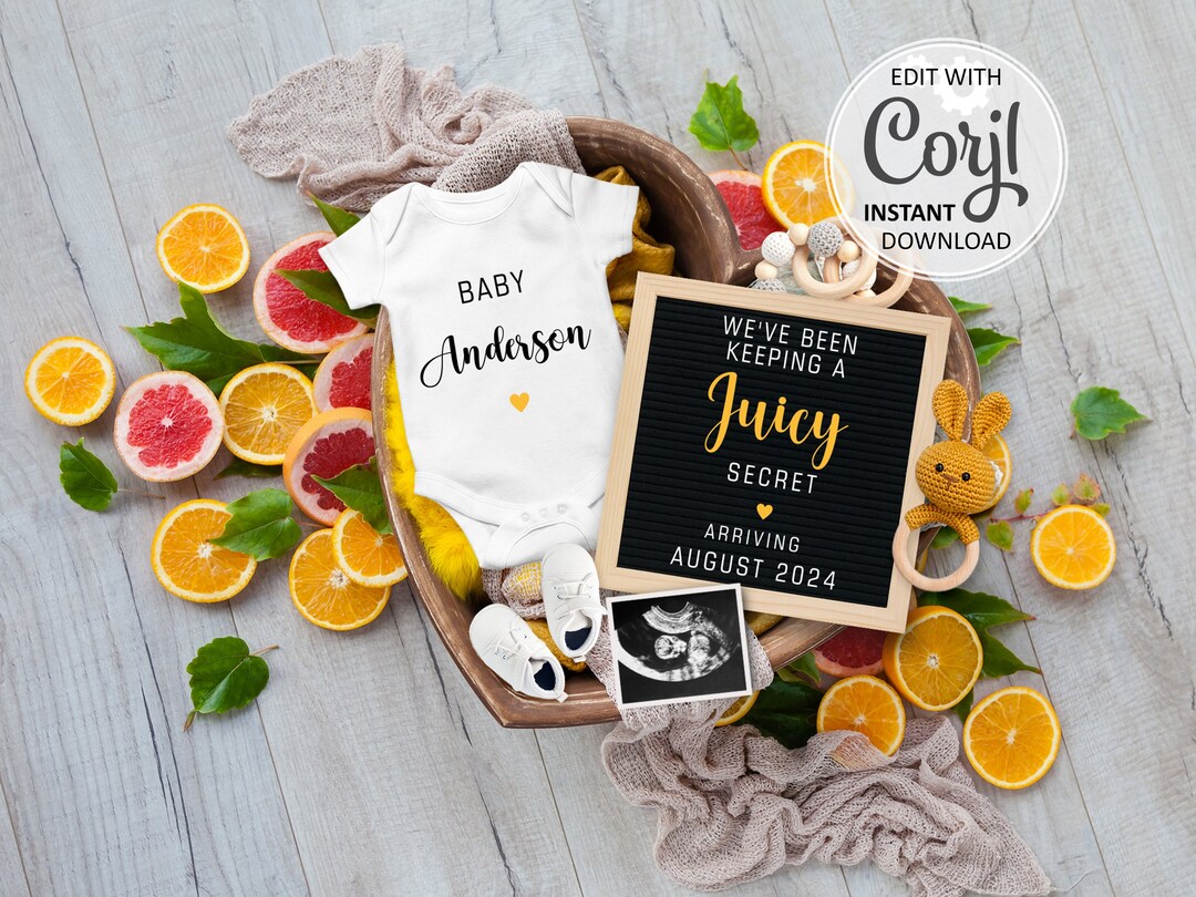 Juicy Secret Pregnancy Announcement Digital Cutie Baby Reveal Social ...