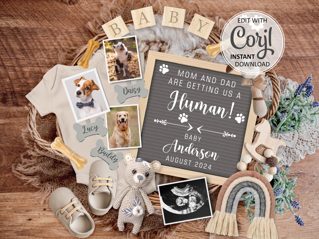 Dog Pregnancy Announcement Digital, Pet Parent Baby Announcement Reveal ...