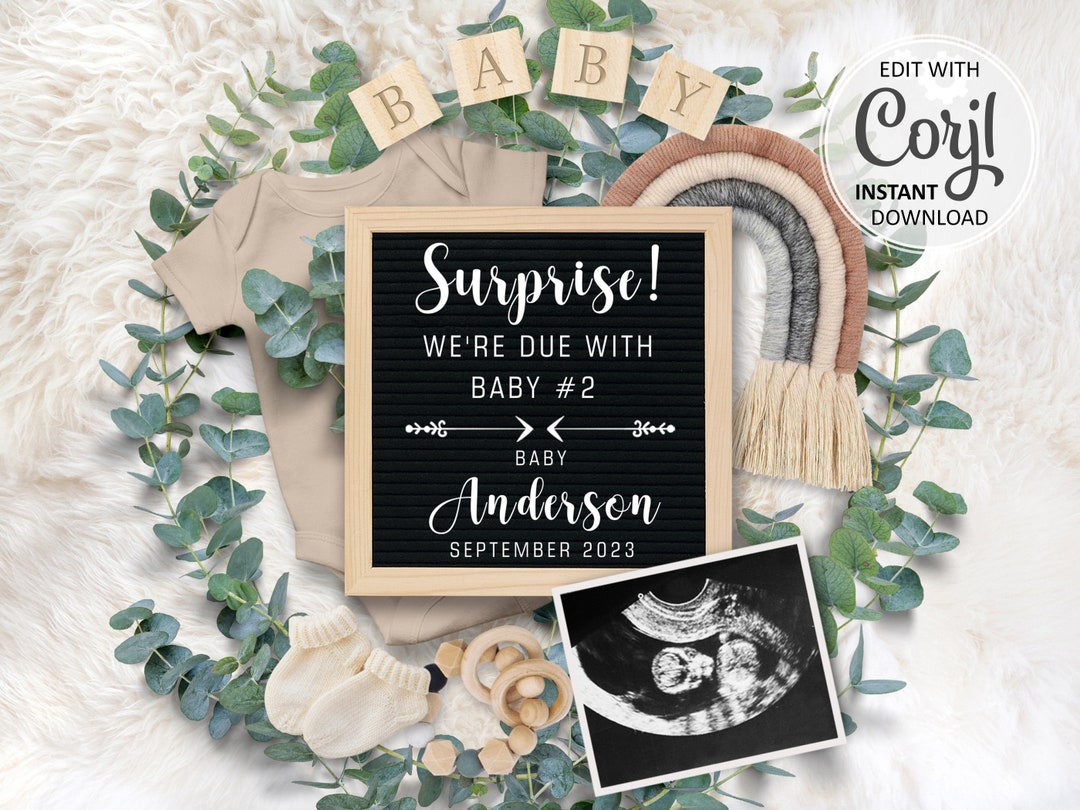 Second Baby Announcement Digital Pregnancy, Surprise Baby 2 Reveal Due ...