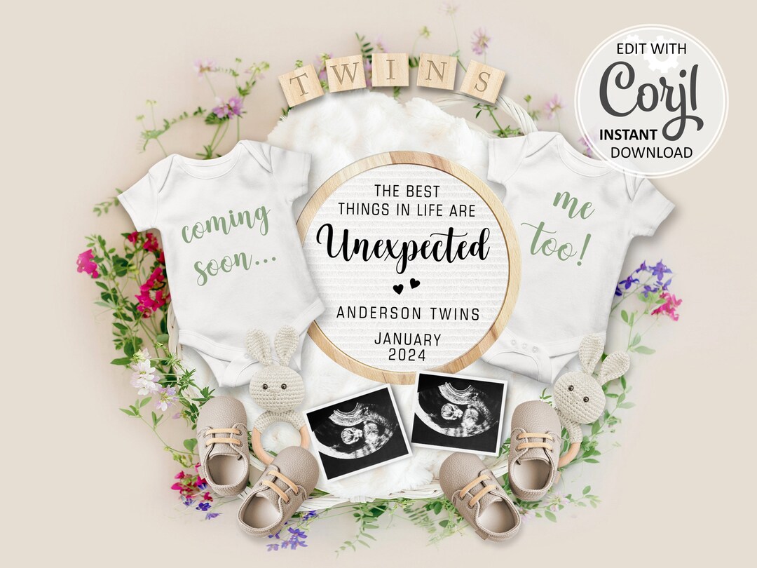 Unexpected Twin Pregnancy Announcement Digital, Twins Surprise Baby Editable Reveal Social Media ...