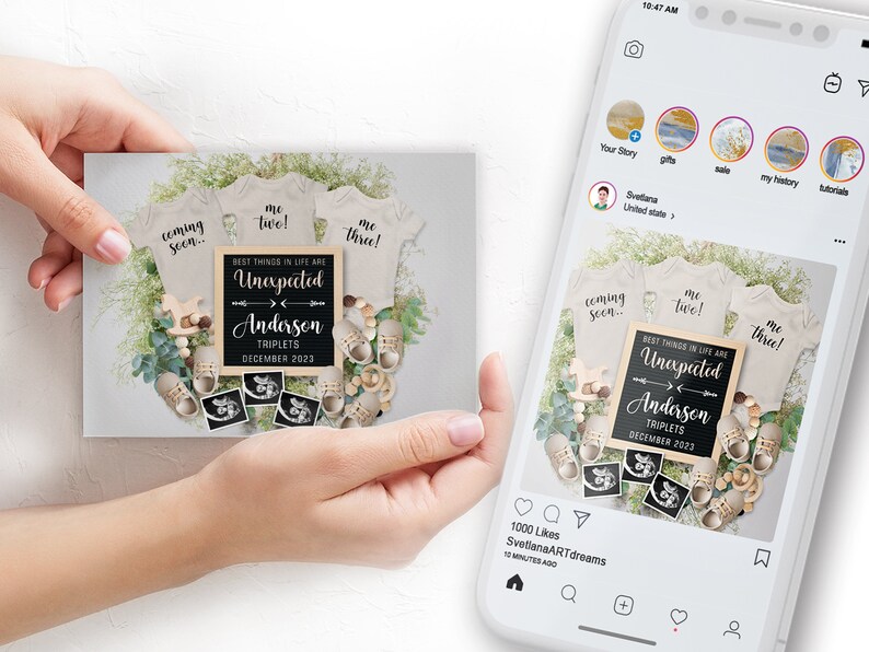 Unexpected TRIPLET Announcement Digital Pregnancy Reveal Social Media ...