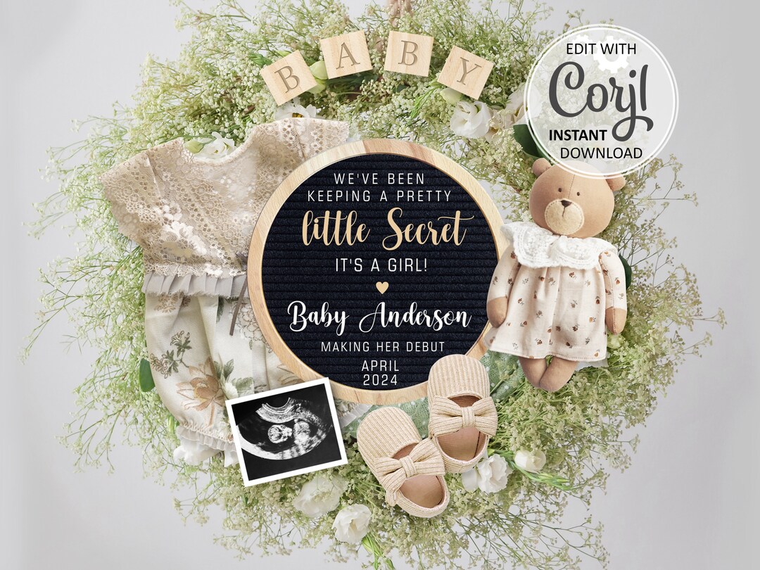 Girl Pregnancy Announcement Digital, It's a Girl Gender Reveal Baby ...