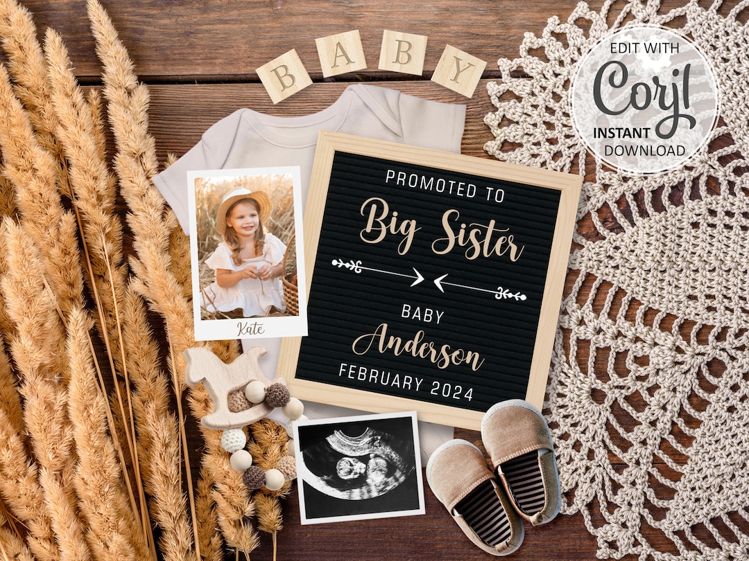 Second Pregnancy Announcement Digital, Big Sister Baby Announcement ...