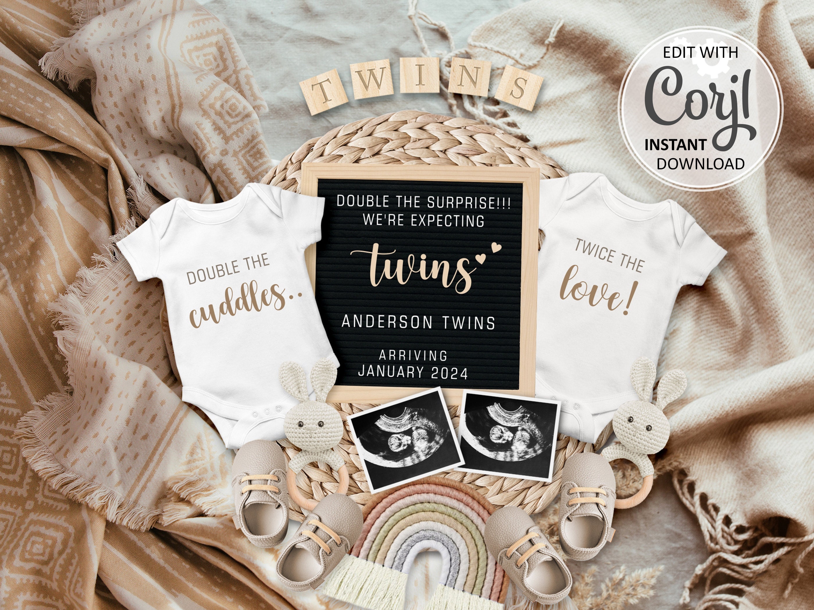 Twin Pregnancy Announcement Digital Rainbow Baby Reveal - Etsy