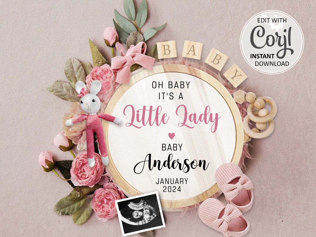 Girl Pregnancy Announcement Digital, It's a Girl Gender Reveal Baby ...