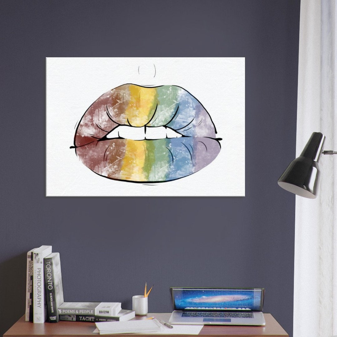 LGBTIQ Woman Lip Canvas Art, Lip Canvas Art, Rainbow Woman Wall Art ...