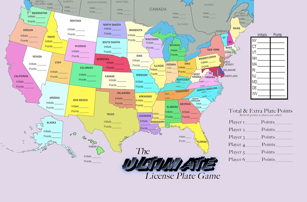 Ultimate License Plate Game - Car Ride Game - Digital Download - Road ...