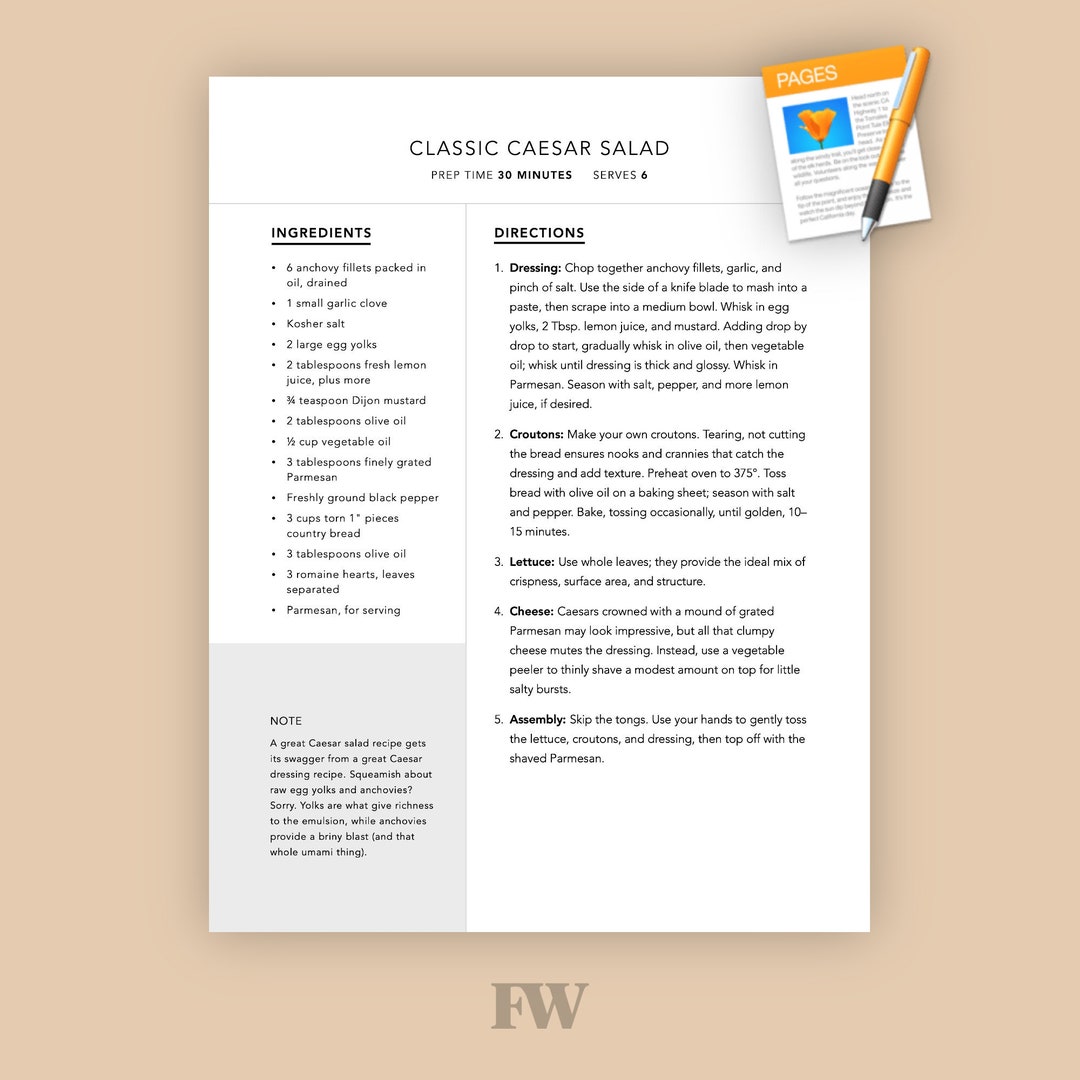 Recipe Template for Apple Pages - Etsy