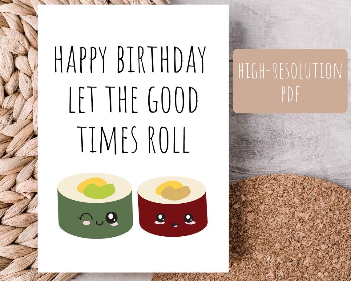 Printable Birthday Card - Sushi Birthday Card - Sushi Pun Card - Funny ...
