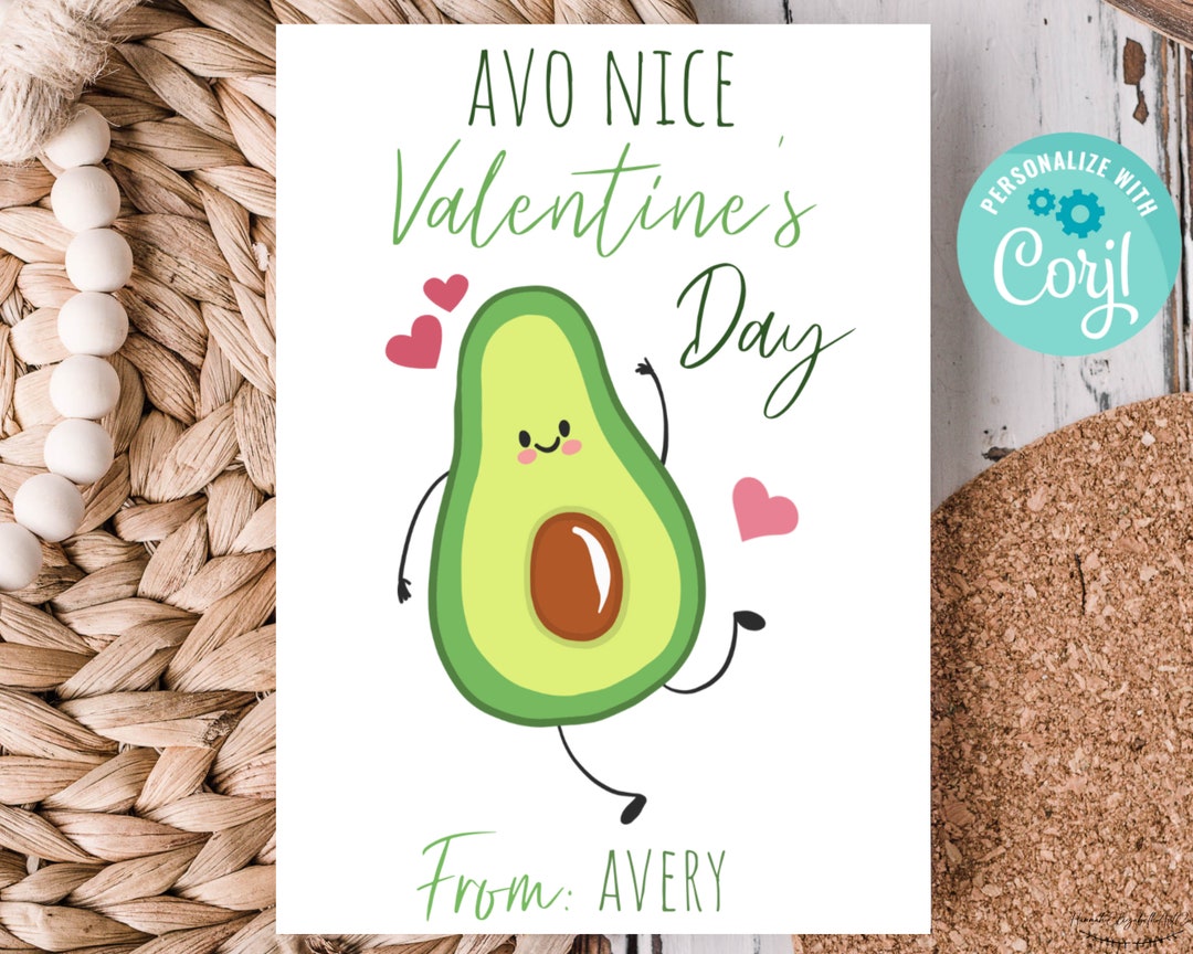 Printable Valentine's Day Cards - Avocado Valentine's Cards - Editable ...