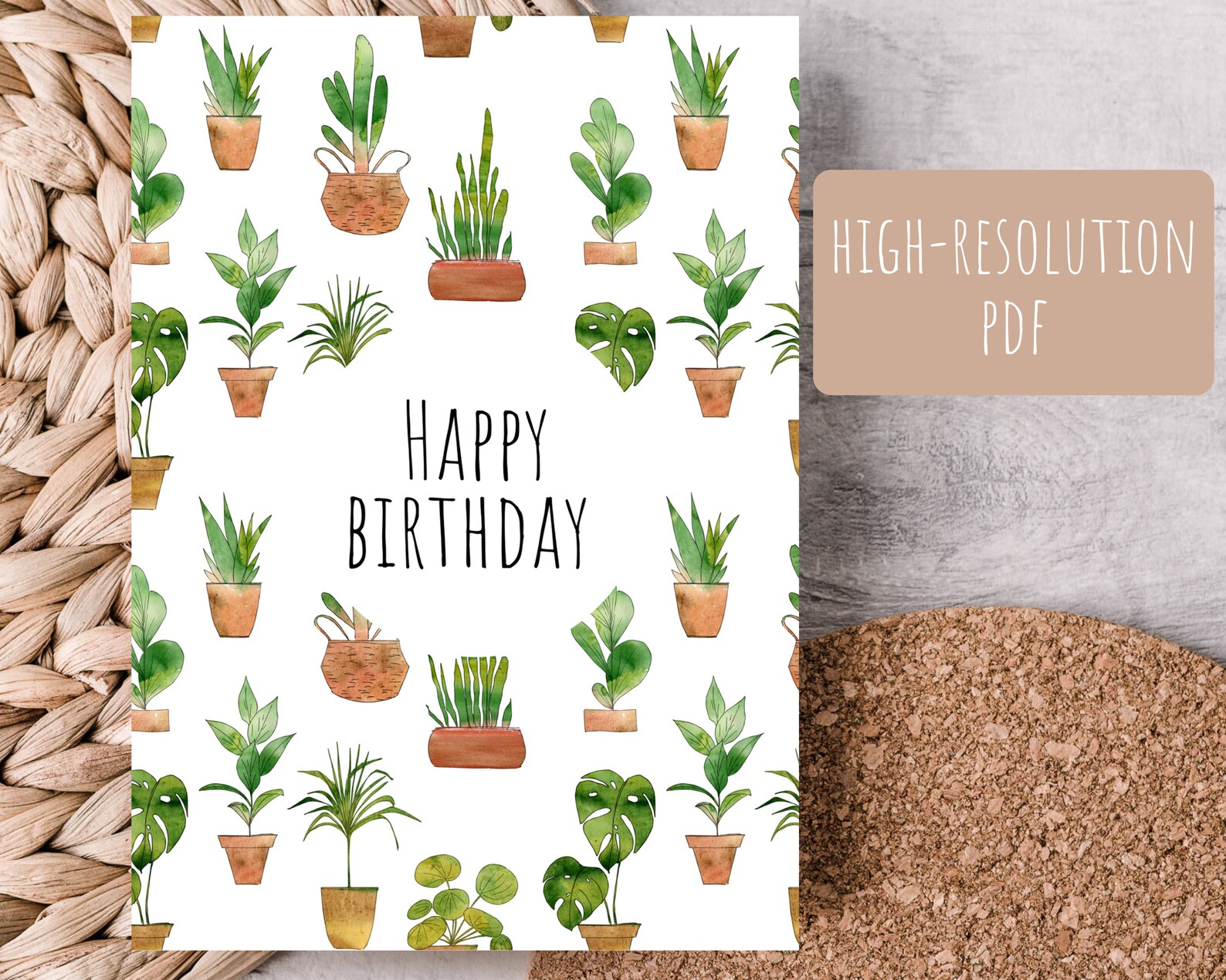 Printable Birthday Card - Plant Birthday Card - Happy Birthday Card ...