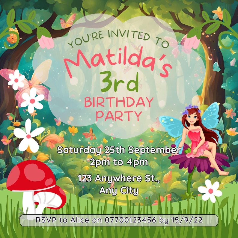 Magical Fairy Birthday Invitation Card Template | Editable Canva Card ...