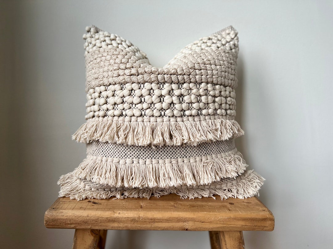 Oreiller GIDJA tissé à la main texturé bohème bohème neutre scandinave ...